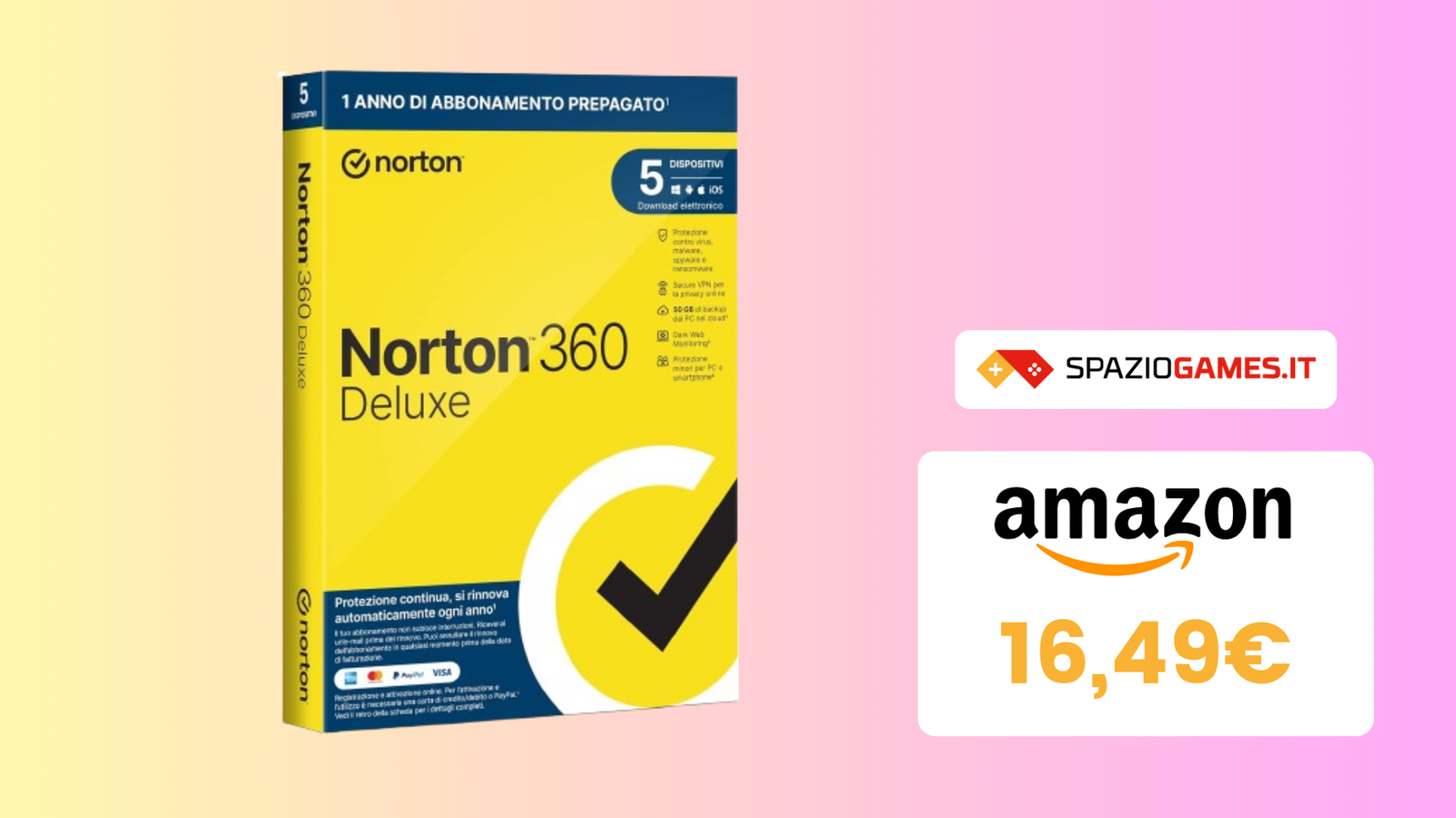 Norton 360 Deluxe a PREZZO TOP oggi: -21% - SpazioGames